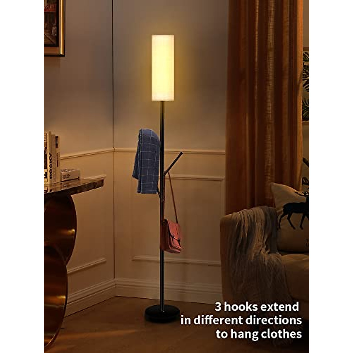 ELINKUME LED Floor Lamp for Living Room,67" Modern Floor Lamp with Remote,Dimmable RGB Clothes Hanging Standing Lamp-Remote & WiFi APP Controlled, Includes 9W Bulb for Bedroom,Corner Space
