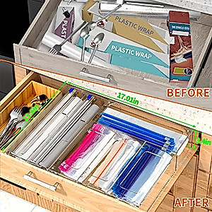 PILIPILI Acrylic 6 IN 1 Foil And Plastic Wrap Dispenser With Bag Storage Organizer for Kitchen Drawer, Food Storage Bag Holder, Compatible With Wrap, Foil, Gallon, Quart, Snack Bags