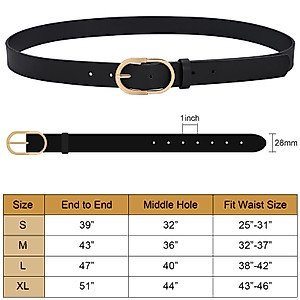 VONMELLI 2 Pack Women's Belts for Jeans Pants Fashion Gold Buckle Ladies Dress Belt Black Brown M