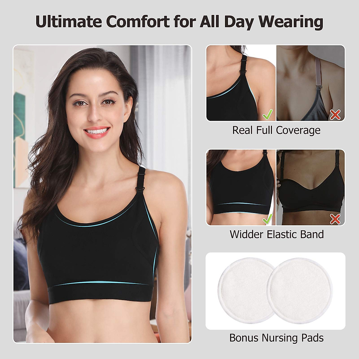 Lupantte Hands Free Pumping Bra, Comfortable Breast Pump Bra with Pads, Adjustable Nursing Bra for Pumping .Suitable for Breast Pumps Like Spectra, Lansinoh, Philips Avent,Medela etc. (Small) Black