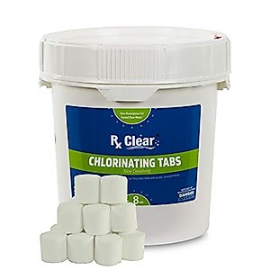 Rx Clear 1-Inch Stabilized Chlorine Tablets | Use As Bactericide, Algaecide, and Disinfectant in Swimming Pools and Spas | Slow Dissolving and UV Protected | 8 Lbs