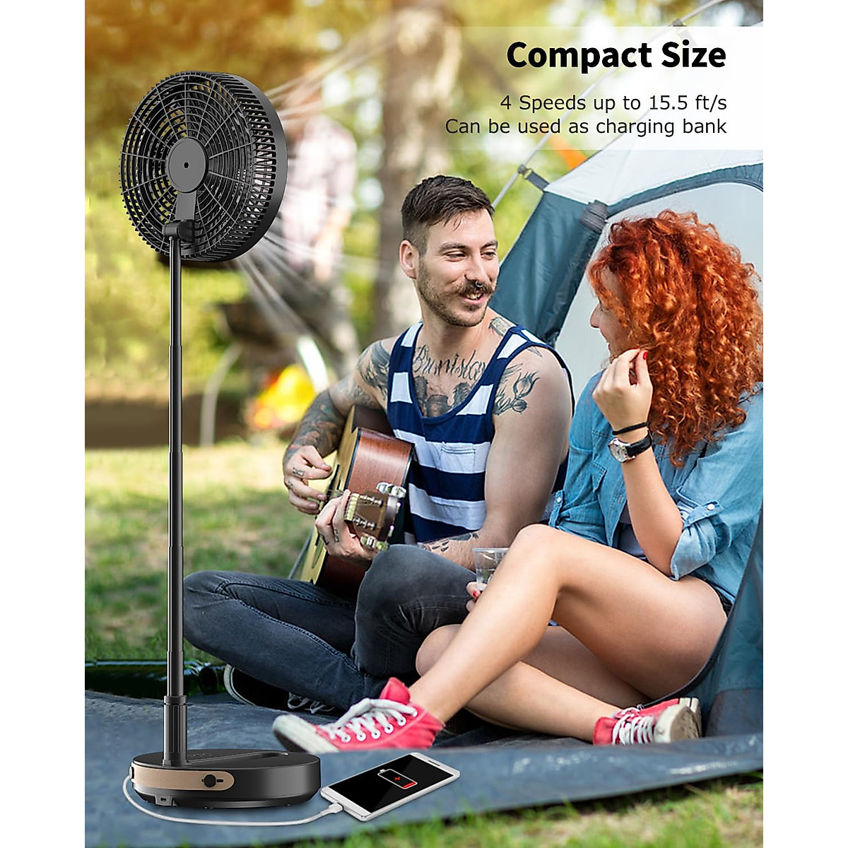 ICEBIRDS Portable Oscillating Standing Fan, 10" Foldaway Desk Fan, 10800mah Rechargeable Quiet Height Adjustable Floor Fan, 50H Working Time, Pedestal Fans for Indoor, Outdoor Camping