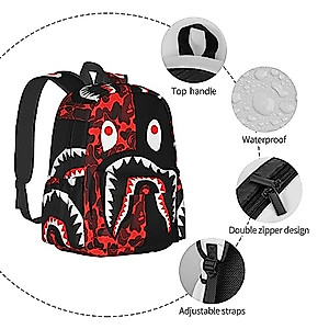 Red-Black Shark Printed Travel Laptop Backpack For Women,Print Mini Casual Daypack Waterproof Computer Bags With Ergonomic