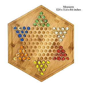 RNK Gaming Bamboo 12.8 inches Wooden Chinese Checkers Board Game with Marbles for Kids and Adults