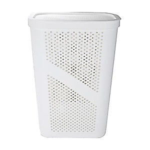 Mind Reader Basket Collection, Slim Laundry Hamper, 60 Liter (15kg/33lbs) Capacity, Cut Out Handles, Attached Hinged Lid, Ventilated, 13.75"L x 17.25"W x 23.5"H, White