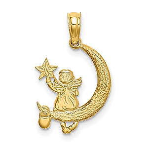 Jewelry Stores Network 14k Yellow Gold Angel Holding Star Sitting On Half Moon Pendant 16 mm x 13 mm