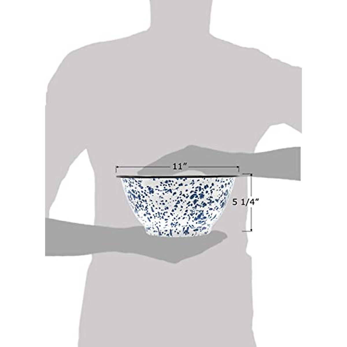 Red Co. Set of 2 Enamelware Metal Large Classic 4 quart Round Salad Serving Bowl, Navy Blue Marble/Black Rim - Splatter Design