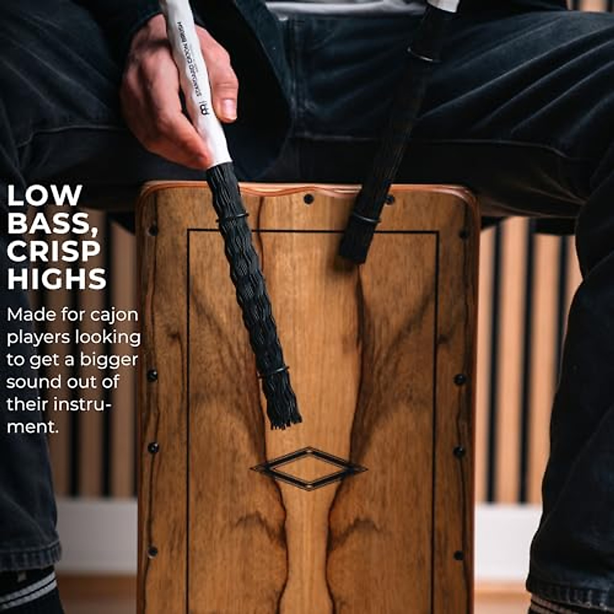 Meinl Stick & Brush Cajon Brush with Nylon Dowels and Adjustable Rings, Black, Standard (SB305)