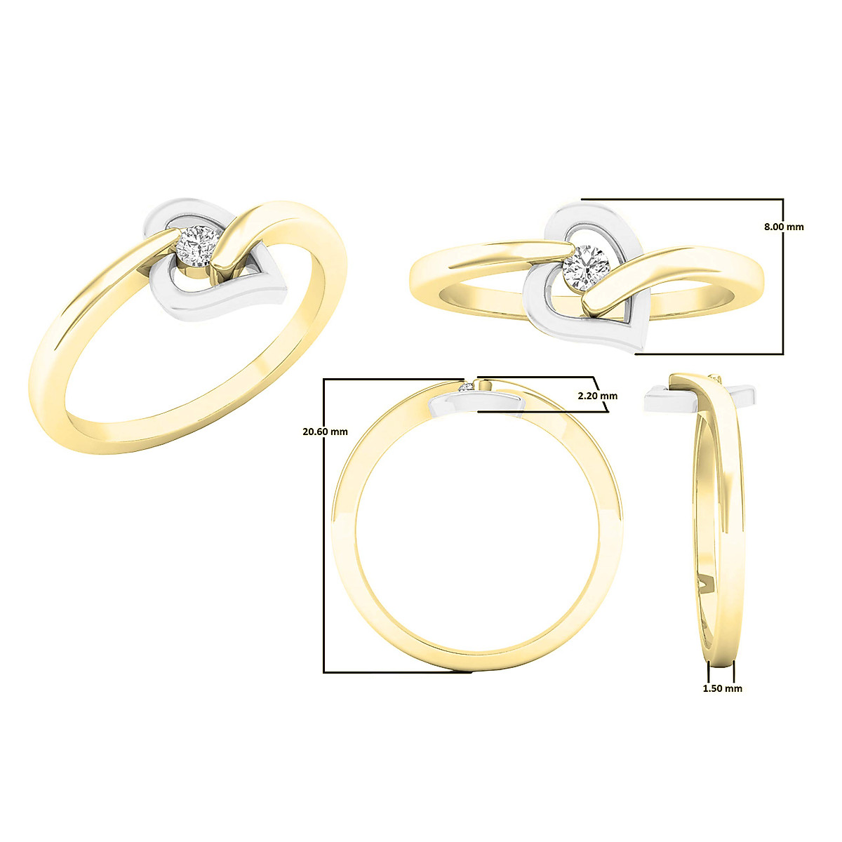 Dazzlingrock Collection Round White Diamond Solitaire Heart Promise Ring for Women (0.05 ctw, Color I-J, Clarity I1-I2) in 14K White & Yellow Gold Size 7