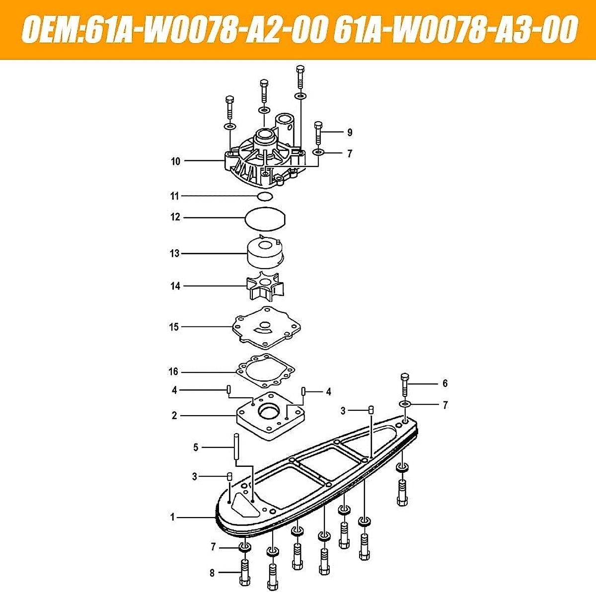 MARKGOO 61A-W0078-A3-00 Water Pump Impeller Repair Kit w/Housing Replacement for Yamaha Outboard V6 150 175 200 225 250 300 HP VMAX Boat Motor Engine Parts Rebuild Service Sierra 18-3396 61A-W0078-02