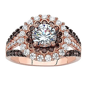 Palm Beach Jewelry Rose Gold-Plated Round Cubic Zirconia Double Halo Engagement Ring Sizes 6-10 Size 7
