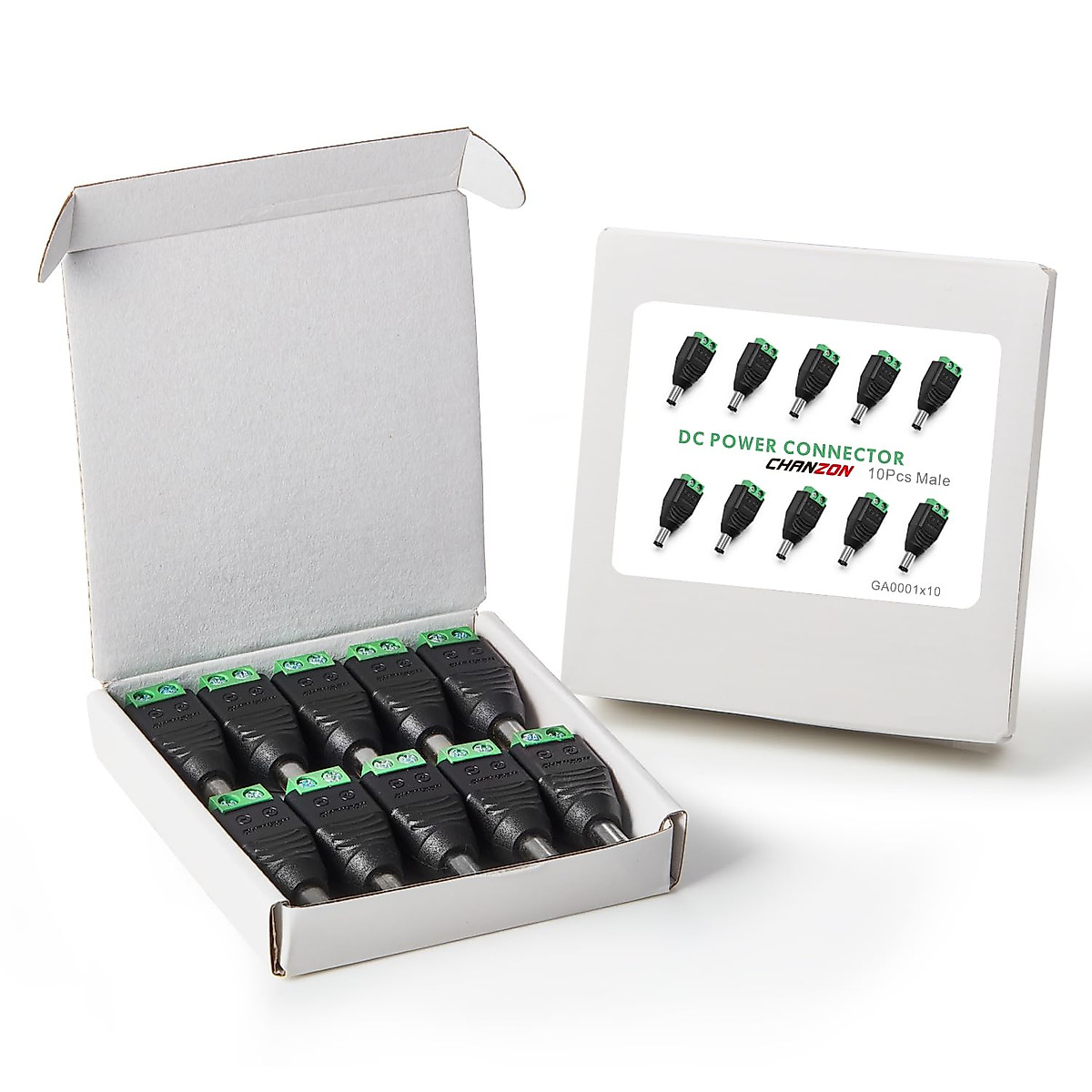 CHANZON 10 Pcs Male 12V 5.5 mm x 2.1 mm DC Power Jack Connector 24V Barrel Plug for CCTV Security Camera Cable Wire Adapter