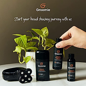 Groomie Natural Aftershave Serum for Bald Men - Mens Skin Care and After Shave for Head, Neck, Face & Chin - Soothing Balm to Tend Skin and Prevent Bumps and Razor Burn After Hair Removal - 3.3 FL OZ