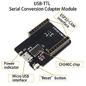 Aokin ESP32-CAM Camera Module, ESP32 Development Board WiFi and Bluetooth with OV2640 2MP Camera for Arduino, Include ESP32-CAM-MB Micro USB to Serial Port CH340C, 1 Pcs