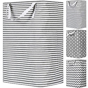 3 Pieces 72 L Large Storage Basket Kids Girls Baby Laundry Hamper Collapsible Clothes Toy Baskets with Handles for Dorm Nursery Home (Stripe, Curve, Star)