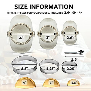 MUMSUNG Dumpling Maker, Empanadas press mold maker Set with Dough Cutter, Dumpling Mold Set for Pierogi, Pastelitos, Calzone, Turnovers, Chinese Dumpling, 3Sizes (L/4"+M/3"+S/2.6") (White)