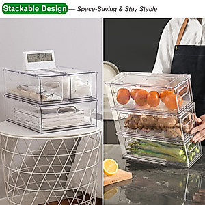2 Pack Refrigerator Organizer Bins with Pull-out Drawer, Stackable Fridge Drawer Organizer Set with Handle, BPA-free Drawable Clear Storage Cases for Freezer, Cabinet, Kitchen, Pantry Organization