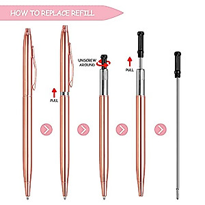 LONGKEY 3 Pack Slim Gold Ballpoint Pens Black Ink 1 mm, Great Gift for Business Office Students Teachers Wedding Christmas (Rose Gold)