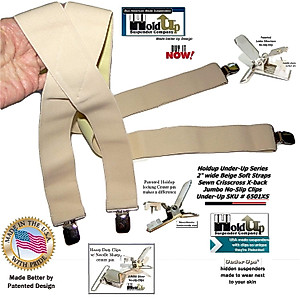 Holdup Traditional Style Tan 2" Under-Ups Suspenders for Men with USA Patented Metal "No-Slip" clips