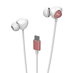 Bolle & Raven USB-C Headphones with Mic, in-Ear Wired Earphones with Inline Remote + Microphone for Type-C Phones Including Pixel 5/6/7 Pro, Galaxy S20/S21/Plus/S22/S23 Ultra (V100 Rose Gold)