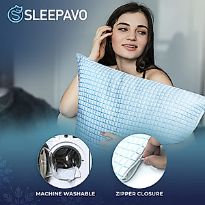 Sleepavo Cooling Pillow Case Queen Size - Cool Pillow Case for Hot Sleepers Zipper Soft Cooling Pillow Protector Pillowcase for Night Sweats with Derived Viscose Rayon - Queen Pillow Covers