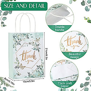 Clabby 48 Pcs Thank You Gift Bags Floral Design Thank You Bags Wedding Small Paper Thank You Kraft Bags Floral Gift Bags for Business Shopping Boutique Gifts Clothing Wedding Favors (Leaves Style)