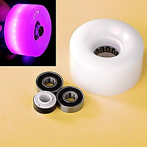VKEDA Luminous Light Up Quad Roller Skate Wheels with BankRoll Bearings Installed 4 Pack - Pop Quad Roller Skate Wheels 32mm x 58mm (Pink)