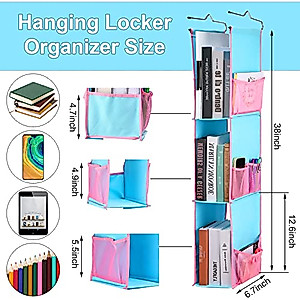 Yetene 2 Pieces Hanging Locker Accessories Shelves Includes 3 Shelf Hanging Locker Organizer and 2 Shelf Hanging Locker Organizer for School Teens Work Gym Closet Lock (Pink, Blue)