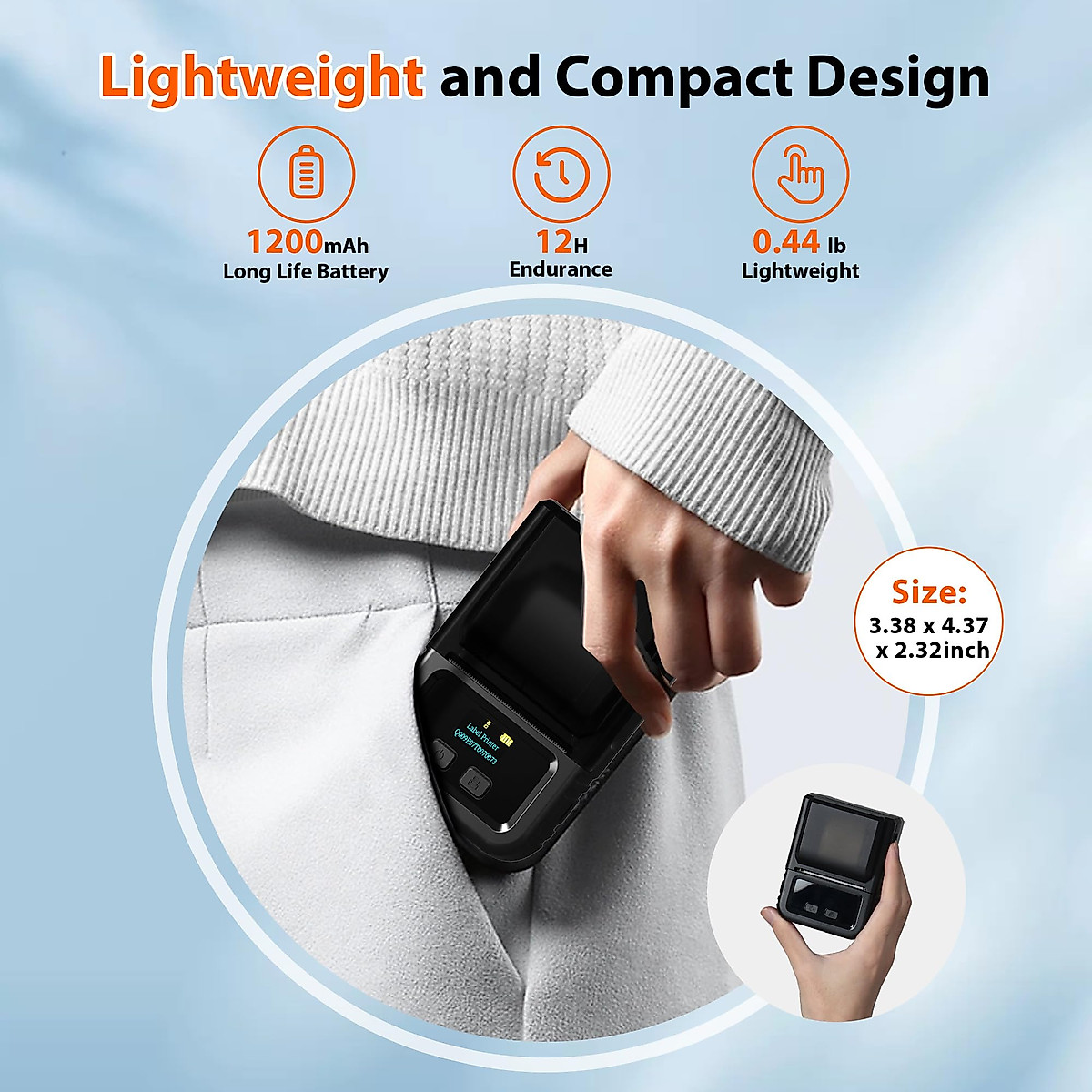 Phomemo M120 Label Maker- Barcode Printer Bluetooth Thermal Label Maker Machine 2 Inch 50mm Barcode Label Printer for Retail, QR Code, Small Business, Compatible with Android, iOS & PC, Black