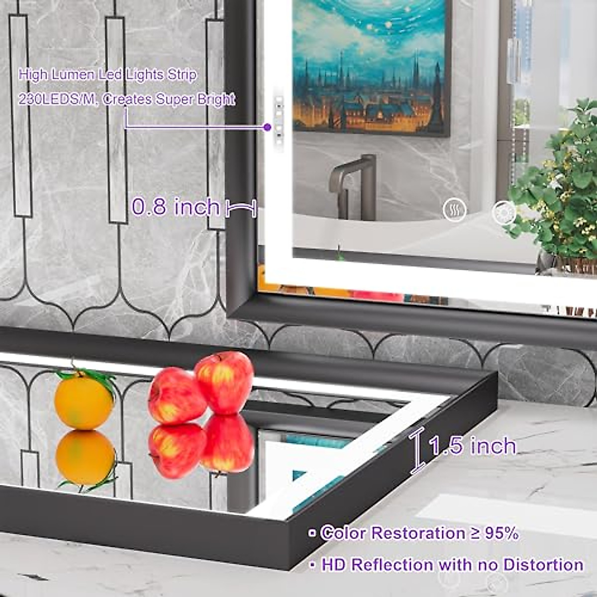 JSneijder 32x32 Inch LED Bathroom Mirror with Lights - Black Frame Lighted Mirror for Bathroom - Wall Mounted Dimmable Anti-Fog LED Vanity Mirror - Horizontal/Vertical, 6000K