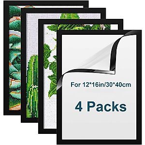 PP OPOUNT 4 PCS Diamond Art Frames, 30 x 40 cm Self-Adhesive Diamond Picture Frame, Magnetic Picture Frame For Diamond Art Display and Protection, Window, Home Wall Office Decor