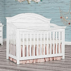 Evolur Belmar Curve 5-in-1 Convertible Crib in Weathered White, Greenguard Gold Certified, Features 3 Mattress Height Settings, Crafted from Hardwood, Wooden Nursery Furniture