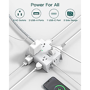 Surge Protector, Outlet Extender with Night Light, Addtam 5-Outlet Splitter and 4 USB Ports and 10Ft Surge Protector Power Strip with 8 AC Outlets and 4 USB Ports(1 USB C), for Home, Office and Dorm