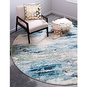 Unique Loom Chromatic Collection Modern & Vibrant Abstract Area Rug For Any Home Décor (6' 0 x 6' 0 Round, Light Blue/Beige)