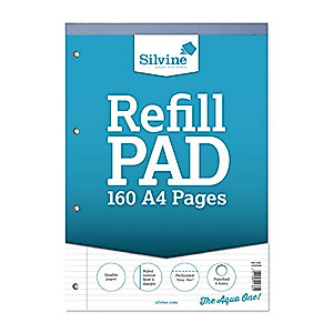 Silvine 160 Page A4 Refill Pad, Head Bound and Punched 4 Holes. Ruled Narrow Feint with Margin. Ref A4RPNM [Pack of 6]