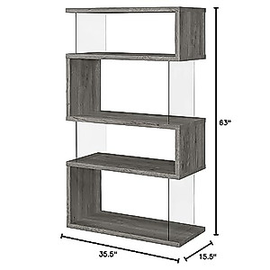 Coaster Home Furnishings Emelle 4-Shelf Bookcase with Glass Panels Grey Driftwood