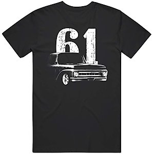 PurpleMonkeyTees 1961 F100 Pickup Truck Front Side View with Year T Shirt XL Black