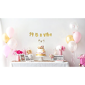 14 is a Vibe Gold Glitter Banner - 14th Birthday Party Supplies, Ideas, Gifts and Decorations