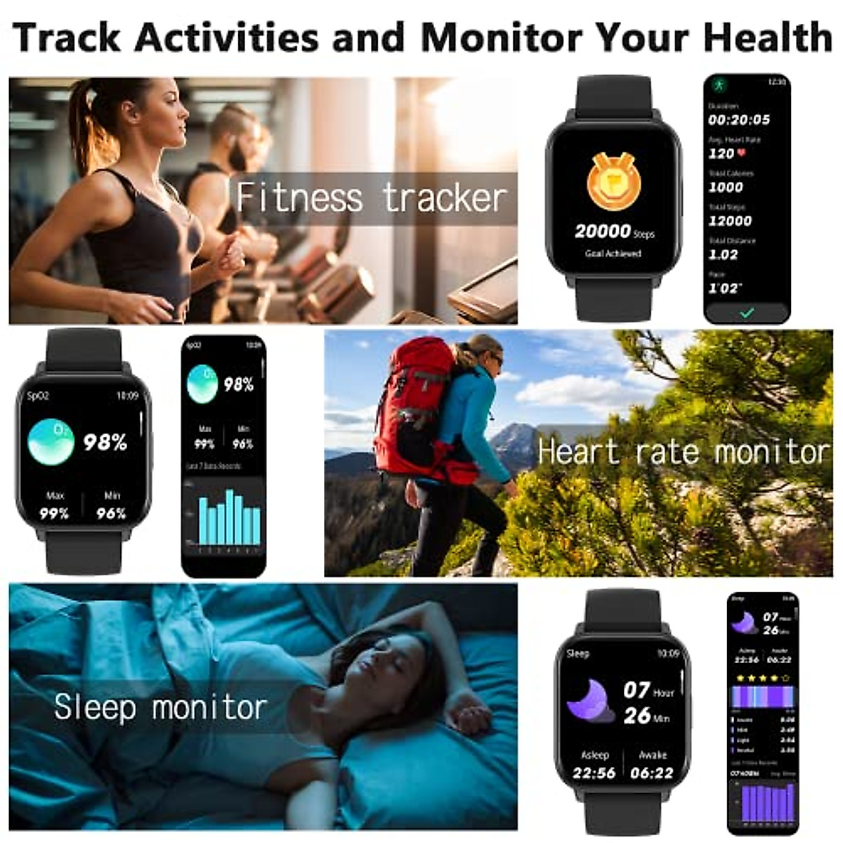 Smart Watch (Answer/Make Call),1.9" Smartwatch Fitness Tracker for Android and iOS Phones with Heart Rate Sleep Tracking, Multi Sport Modes, Blood Oxygen,Ai Voice Control,Fitness Watch for Women Men