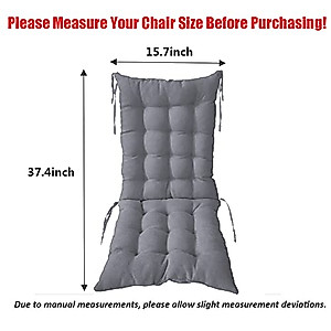 MASKMELLOW High Back Rocking Chair Cushion with Ties Non-Slip Chair Pad Overstuffed Seat Back Cushion Pad Tufted Pillow for Outdoor Indoor Home 37in (Grey)