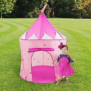 Hey! Play! Kids Play Tent, Princess Castle- Pop Up Girls Playhouse Hut for Indoor/Outdoor, Pink Playroom Toy- Foldable with Carrying Bag, 80-JGG02