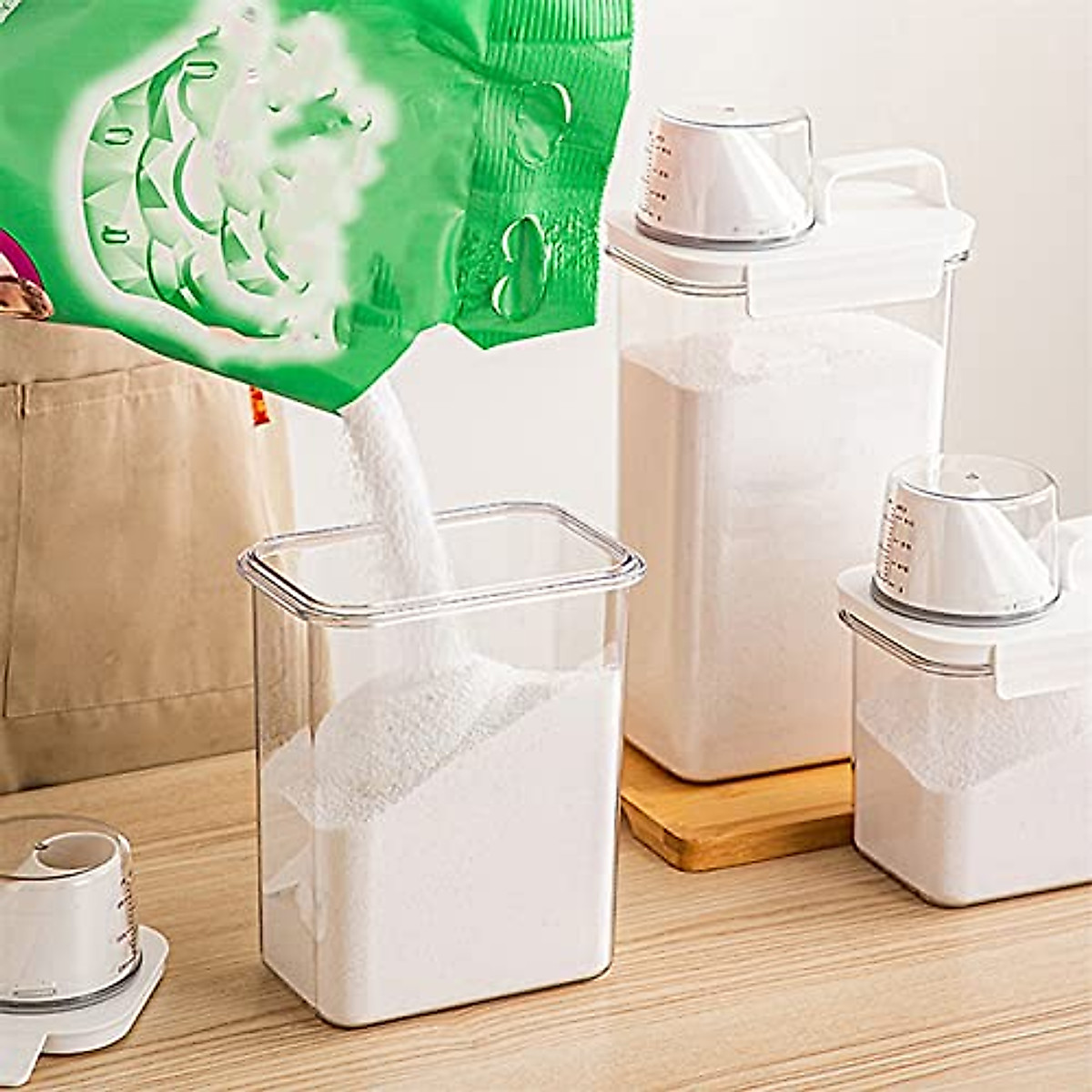 Generic Airtight Laundry Detergent Dispenser with Measuring Cup, Clear Laundry Powder Detergent Storage Box, Washing Powder Container Storage Bucket Plastic Detergent Box Laundry Room Organization,1100ML