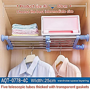 Hershii 1 shelves Closet Tension Shelf & Rod Expandable Metal Storage Rack Adjustable Organizer DIY Divider Separator for Cabinet Wardrobe Cupboard Kitchen Bathroom - Blue