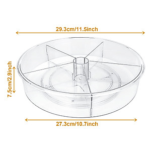 2Pack Clear Lazy Susan Organizer with 5 Removable Dividers 11.5 Inch Divided Lazy Susan Turntable for Cabinet, Refrigerator, Fridge, Pantry, Kitchen, Fridge, Countertop, Bathroom, Vanity