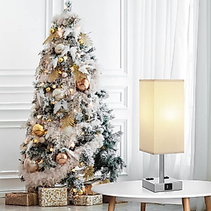 aooshine Bedside Lamp with USB Port - Touch Control Table Lamp for Bedroom with USB C+A Charging Ports & AC Outlets, 3-Way Dimmable Nightstand Lamp for Living Room Office(LED Bulb Included)