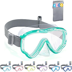 Vvinca Kids-Goggles with Nose Cover, Diving Mask Elastic Fabric Strap Anti Fog Anti Shattered Lens for Kids Swim Goggles 3-14