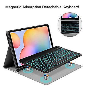 Keyboard Case for Samsung Galaxy Tab S6 Lite 10.4" 2024/2022/2020, Smart case with 7color Backlight Detachable Wireless Keyboard Cover with S Pen Holder (S6 LITE)