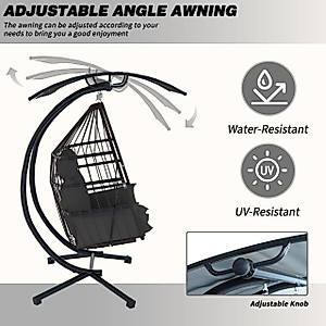 MUPATER 2 Person Hanging Egg Chair, Outdoor Swing Chair, Double Egg Chair with Metal Stand and Cushion, Porch Swing for Patio Indoor Outdoor Balcony Bedroom