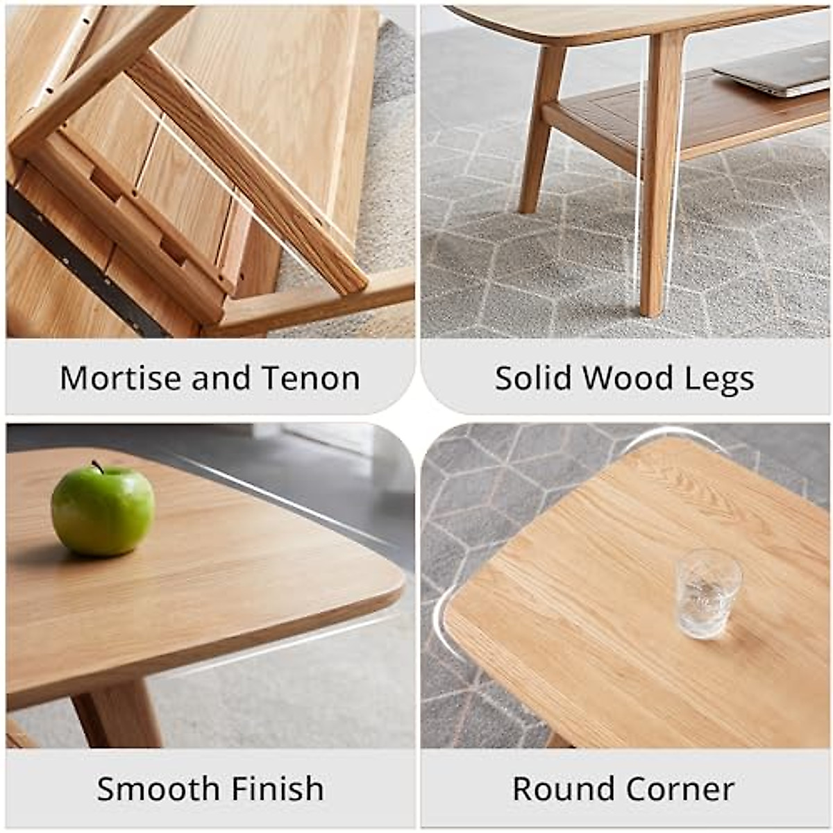 Coffee Table, High End Solid Wood Coffee Table with Storage Shelf and Open Tabletop, 2-Tier Coffee Table Rectangular Coffee Table for Living Room, Office, Easy Assembly(39.37 * 19.69 * 17.32 Inch)