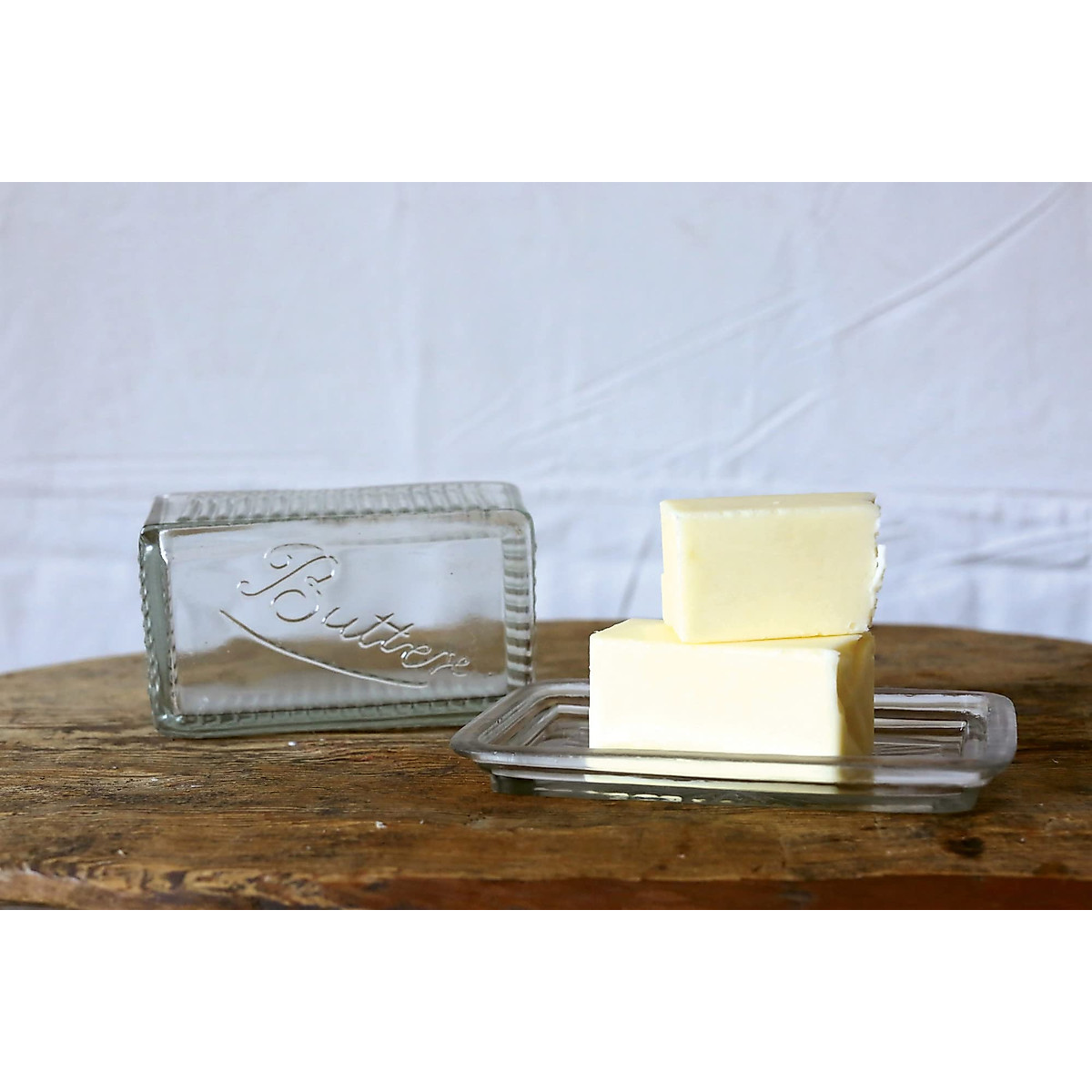 Clear Pressed Glass Butter Dish with Lid